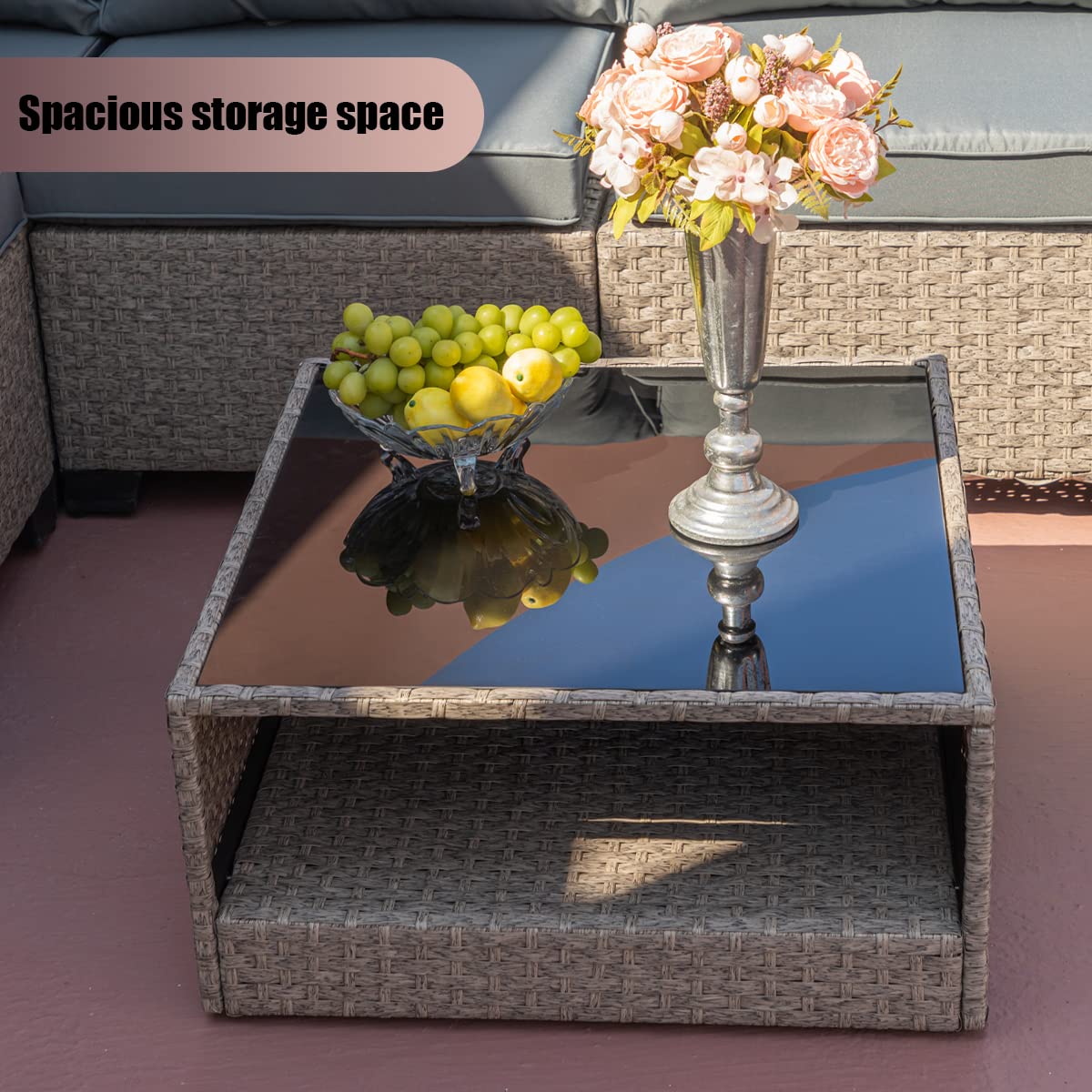 Aug-guan 7-Piece Patio Furniture Set, All-Weather Outdoor Conversation Set Sectional Sofa with Water Resistant Grey Thick Cushions and Coffee Table(Grey)