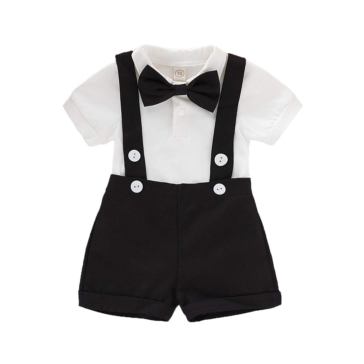 RUSHAIBAR Baby Boys Formal Outfits Suit Set Romper Suspenders Shorts Pants Bowtie Wedding Tuxedo Cake Smash Clothes black 18-24 Months