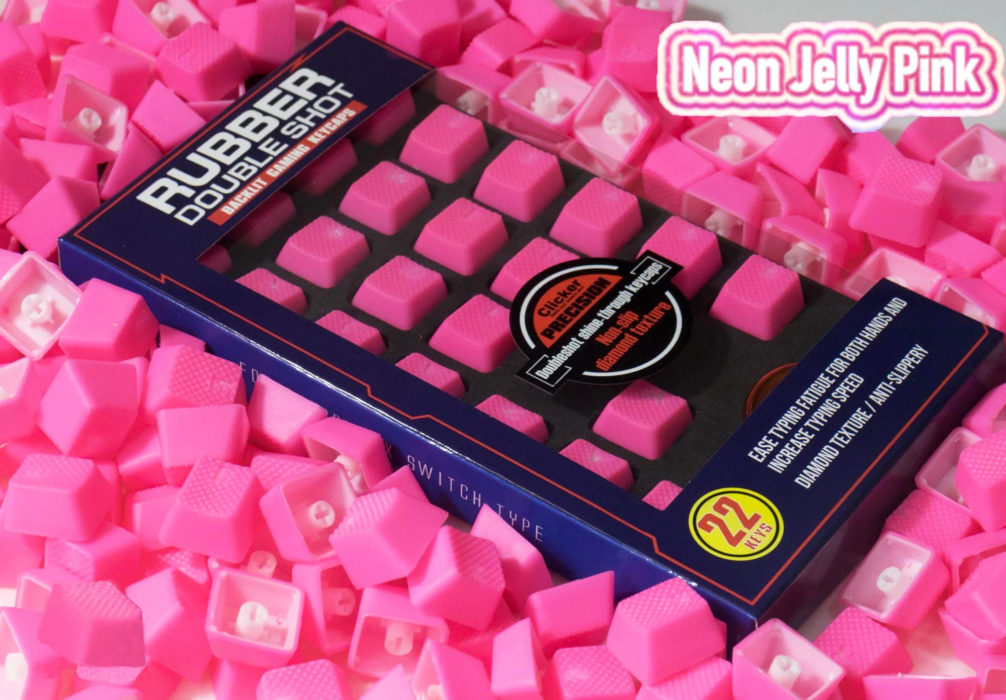 Tai-Hao Rubber Gaming Backlit Keycaps Set - 22 Keys for Cherry MX Mechanical Keyboards Compatible OEM Include Key Puller (Neon Jelly Pink)