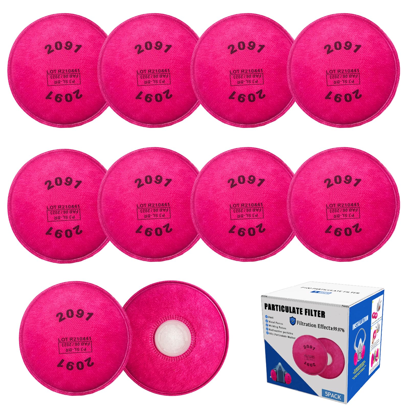 strolfay 10PCS (5Pack) 2091 P-100 Particulate Filter,Installed on 2091 Filter for Respirator,Replacement for 6000 6200 6800 7000 7502 FF-4 Series,2091 Filters Against Painting,Cutting,Woodworking