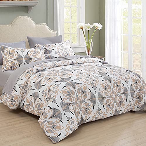 EMME Botanical Floral Comforter Set with Sheets Queen Size 7 Pieces,Brushed Microfiber Bed in a Bag, Ultra Soft and Comfortable Bedding Set for Girls (White Floral, 7-Piece Full/Queen)