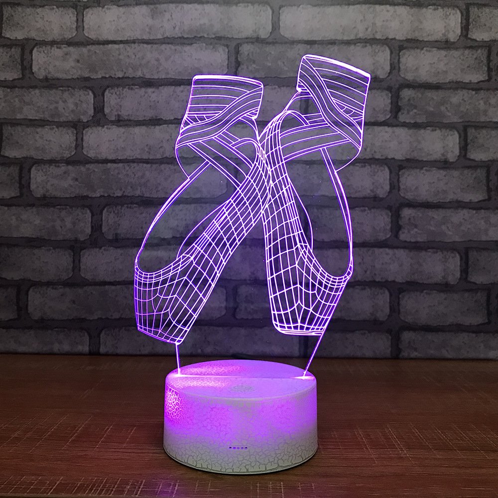 Jinnwell 3D Ballet Shoes Night Light Lamp Illusion 7 Color Changing Touch Switch Table Desk Decoration Lamps Led Christmas Gift with Acrylic Flat ABS Base USB Cable Toy