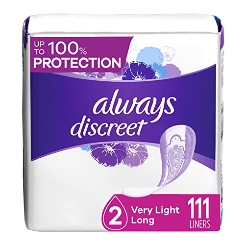 Always Discreet Adult Incontinence & Postpartum Liners for Women, Size 2, Very Light Absorbency, Long Length, 111 Count x 2 Packs (222 Total count)