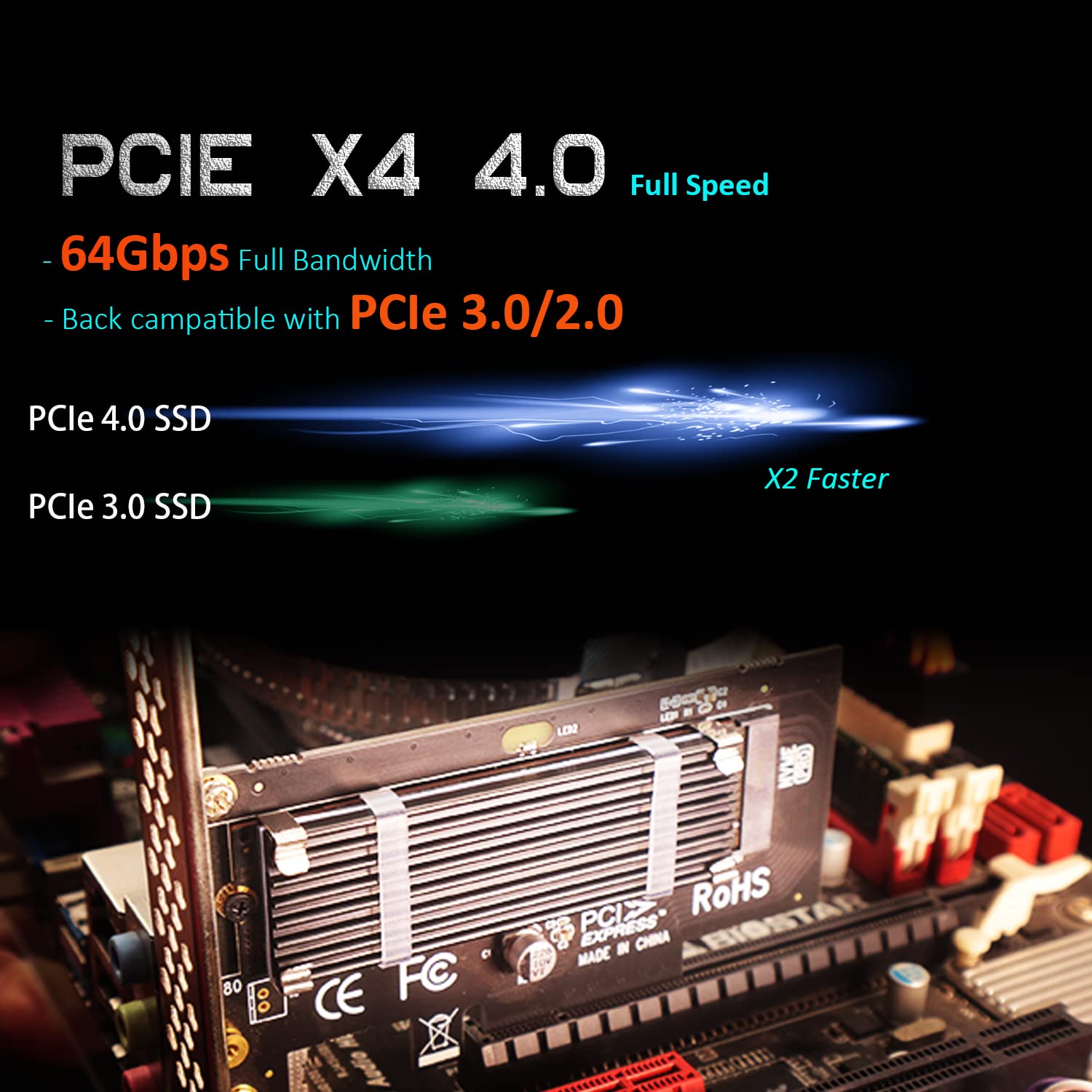 GLOTRENDS PA09-HS M.2 NVMe to PCIe 4.0 X4 Adapter with M.2 Heatsink(22x70x3mm) for M.2 NVMe SSD