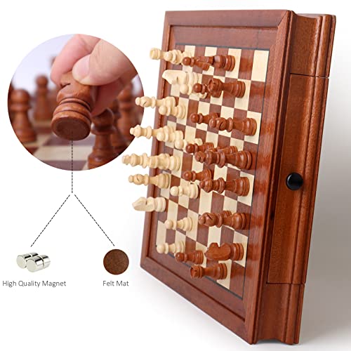 BESTAMTOY Wooden Chess and Checkers Set with Storage Drawer, 12-inch Classic 2-in-1 Board Game for Kids and Adults, Travel Portable Chess Game Set, Includes Extra Kings, Queens