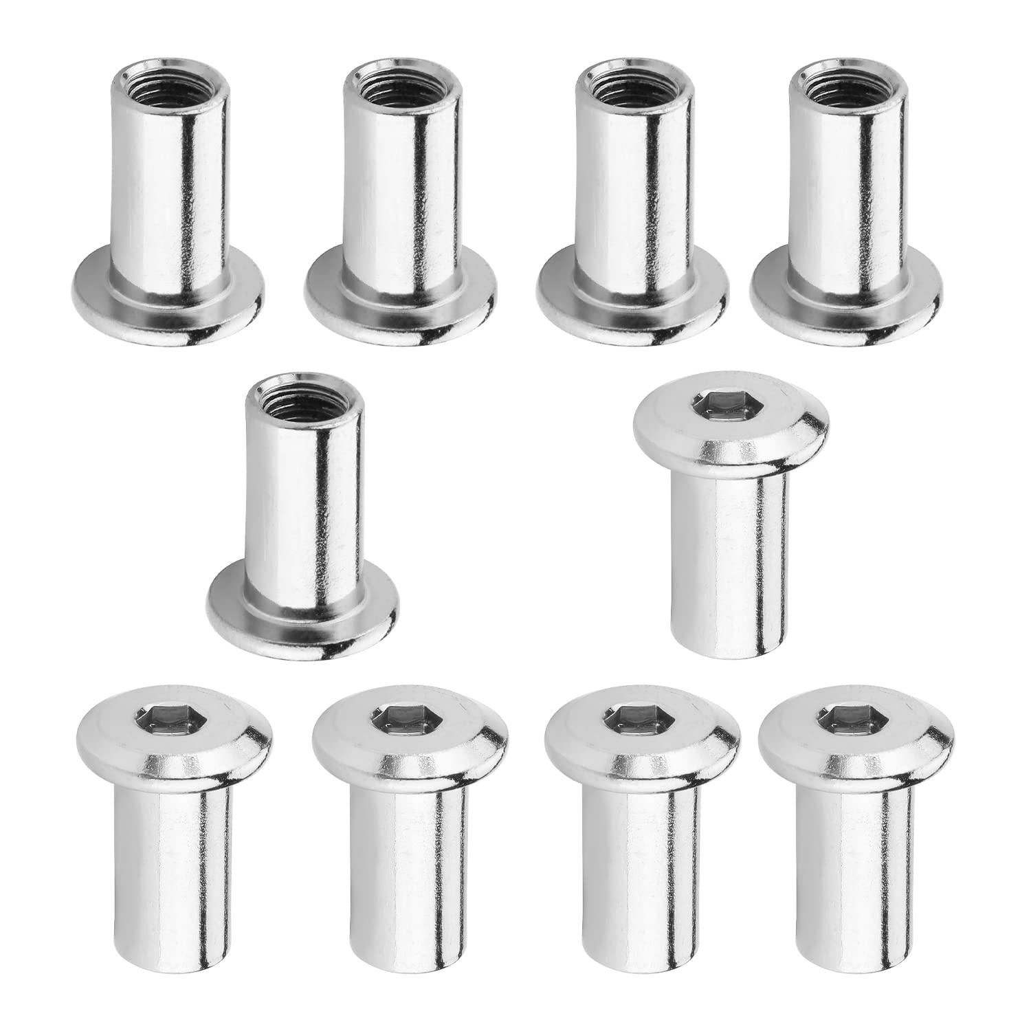 MroMax M6x15mm Nickel Plated Iron Insert Nut Rivet Hex Socket Head Nuts Screw Post Mounting for Furniture Installation Nickel Tone 20Pcs
