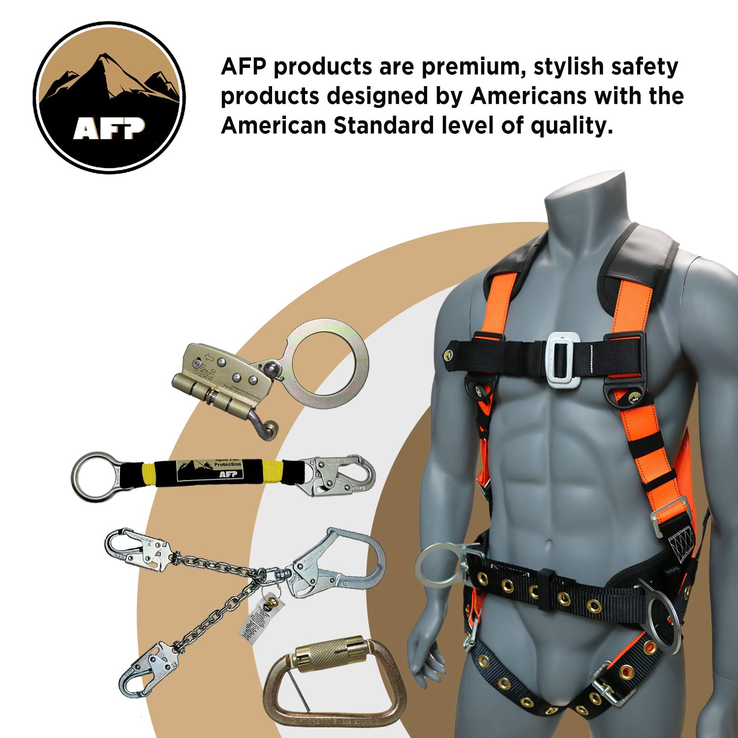 AFP Universal Full-Body Fall Protection Safety Harness with Dorsal D-Ring and Mating Buckle Legs | High-Visibility Green | Shock Absorbing Lanyard & Tool Lanyard (OSHA/ANSI)