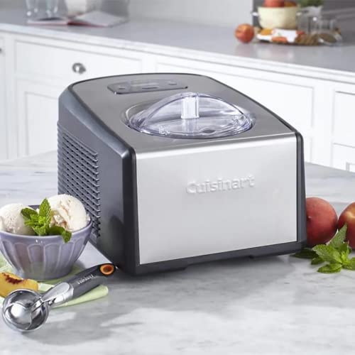 Cuisinart ICE-100 1.5-Quart Ice Cream and Gelato Maker, Fully Automatic with a Commercial Quality Compressor and 2-Paddles, 10-Minute Keep Cool Feature, Black and Stainless Steel