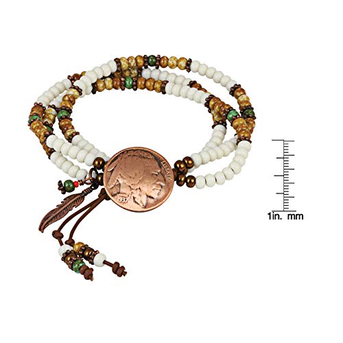 Buffalo Nickel Multi Strand Bracelet | Leather and Czech Glass Beads | Genuine Coin | One Size Adjustable |Women’s Fashion Jewelry