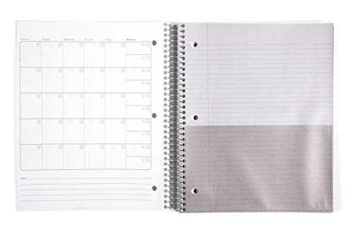 Mintra Office Durable Spiral Notebooks, 5 Subject, (Salmon, College Ruled 1pk), 200 Sheets, 5 Poly Pockets, Moisture Resistant Cover, School, Office, Business, Professional