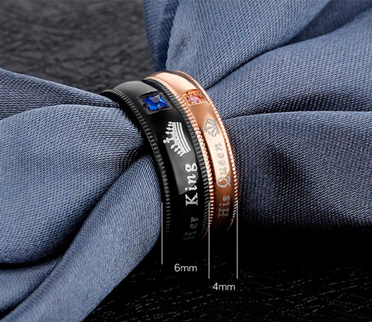 2pcs Matching Set Couple Rings Stainless Steel Promise Rings with His Queen and Her King Wedding Engagement Band