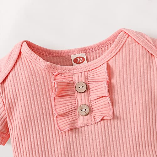Mioglrie Newborn Baby Girl Clothes 3-6 Months Infant Girls Pink Romper Pants Headband 3PC Clothes Outfits Set
