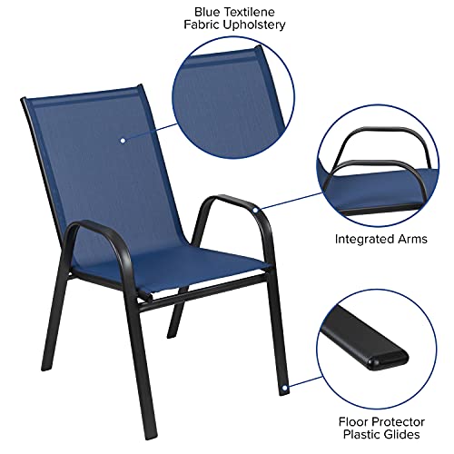 Flash Furniture Brazos Series Outdoor Stackable Patio Chairs with Flex Comfort Material, Stacking Outdoor Modern Sling Patio Chairs, Set of 4, Navy