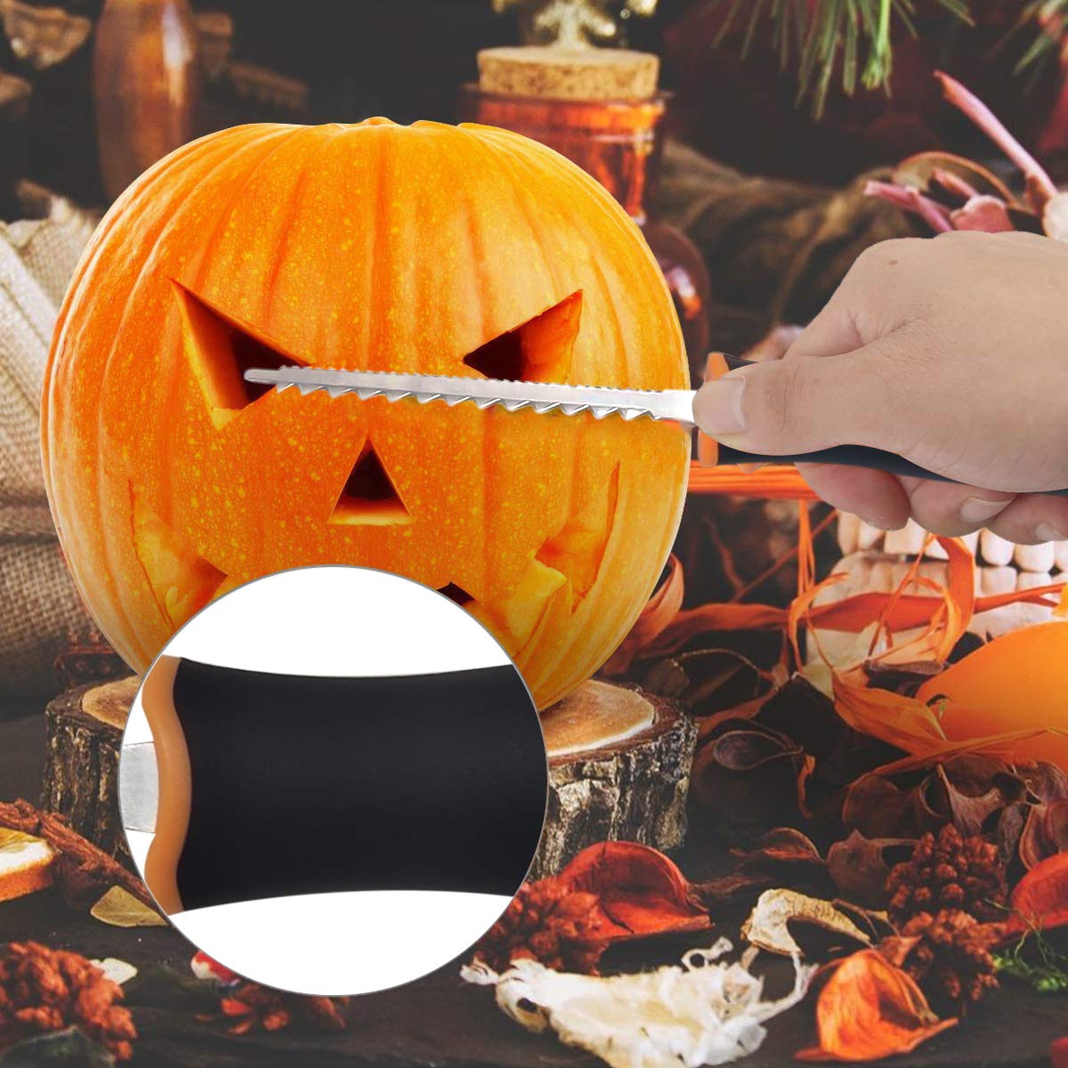 BENERAY Pumpkin Carving Kit, Includes 11 Pcs Stainless Steel As a Carving Set for Pumpkin Halloween Decoration Kit Easily Sculpting Jack-O-Lanter Halloween Set - with a Skull Storage Carrying Bucket