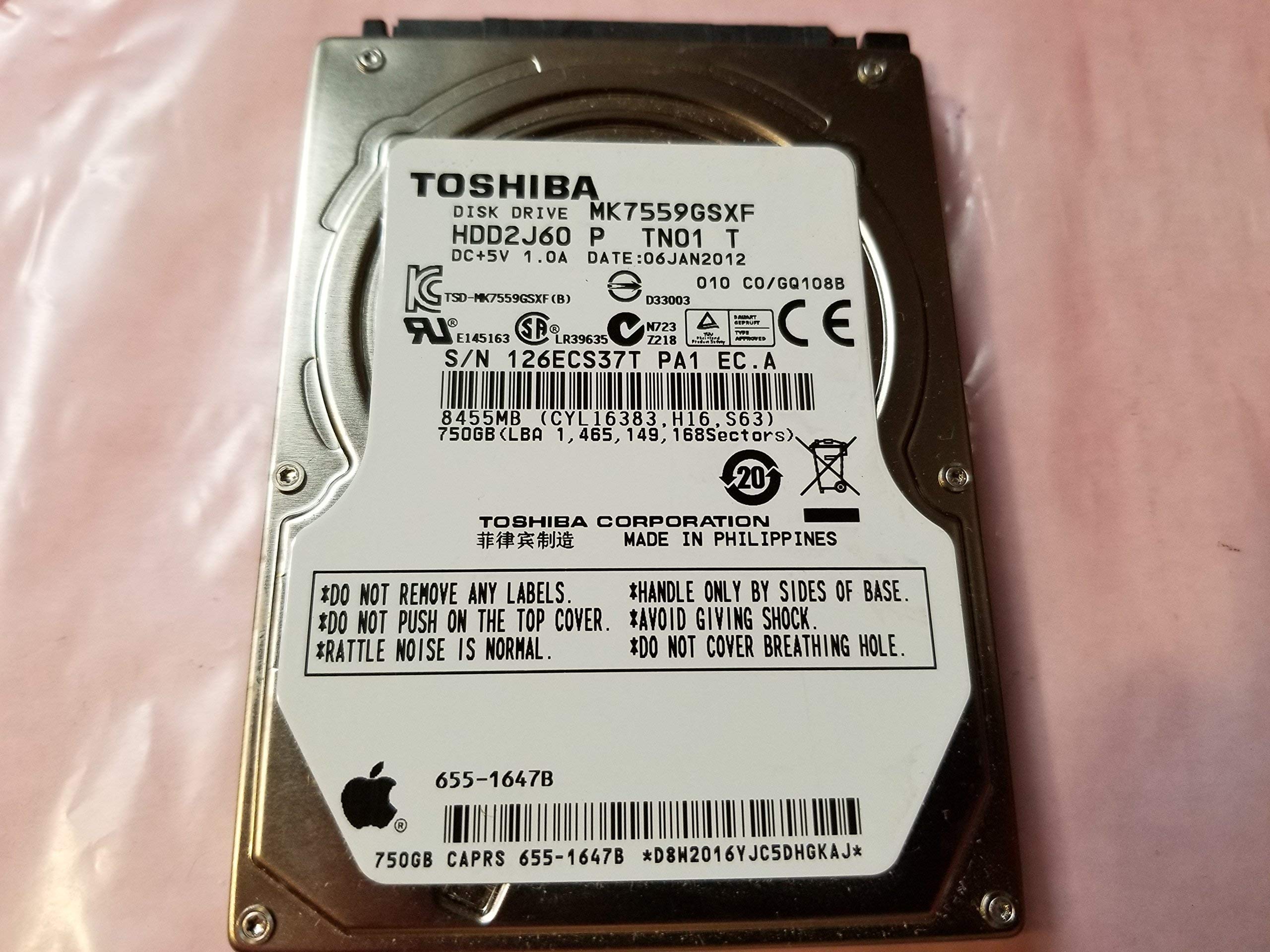MK7559GSXF, C0/GQ108B, HDD2J60 P TN01 T, Toshiba 750GB SATA 2.5 Hard Drive (Certified Refurbished)