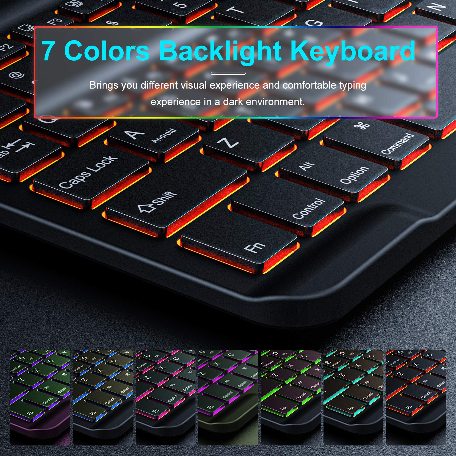 INFILAND Galaxy Tab A7 Backlit Keyboard Case, Multi-Angle 7 Colors Backlight Detachable Wireless Keyboard Case Cover Compatible with Samsung Galaxy Tab A7 10.4 SM-T500/T505/T507 2020 Tablet, Black