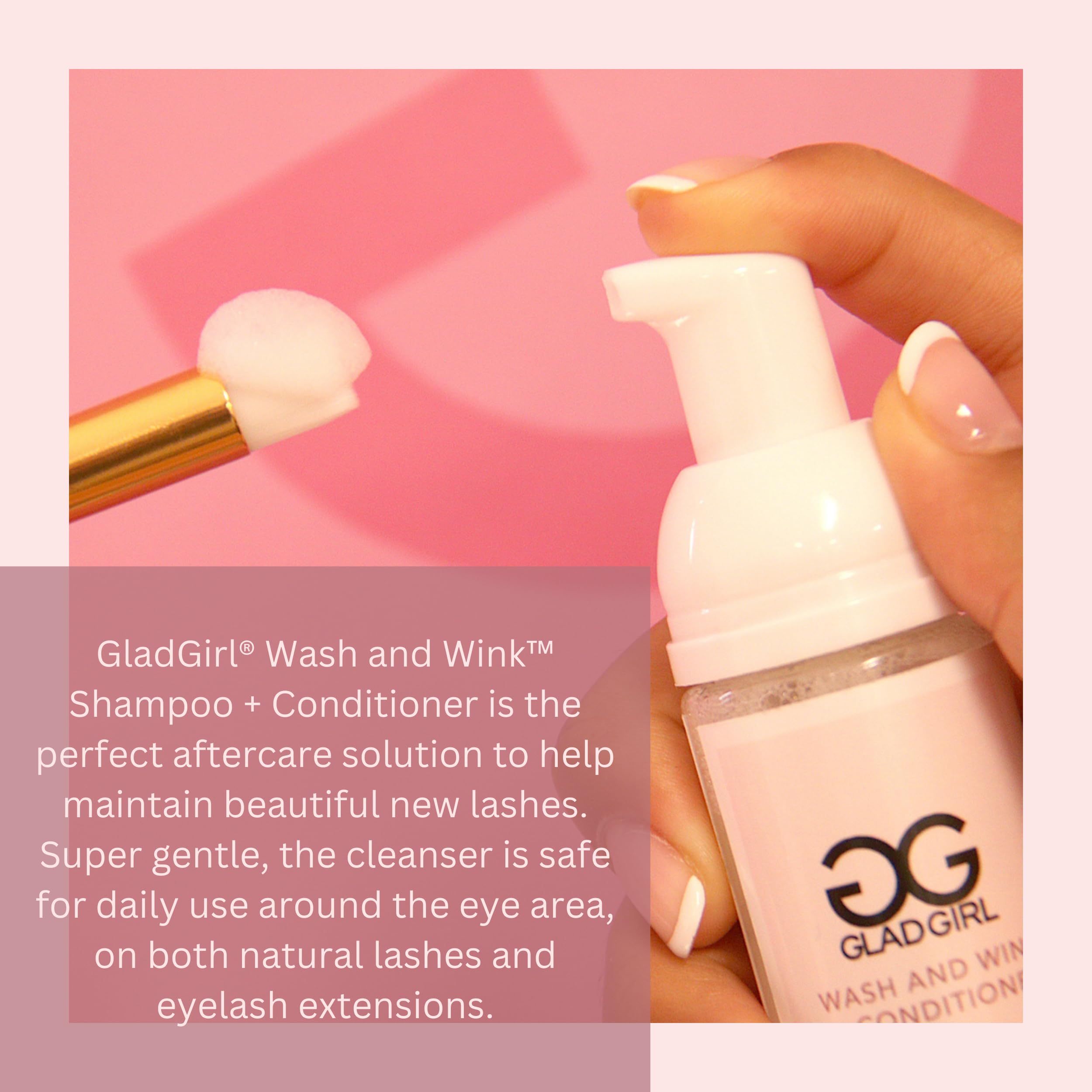 GladGirl Eyelash Extension Cleanser Wash And Wink - Lash Shampoo and Conditioner - Non-Irritating Foaming Liquid 50 ml
