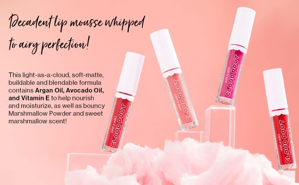 wet n wild Liquid Lipstick Cloud Pout Marshmallow, Light Pink Pour Some Suga On Me | Matte Lip Cream Mousse | Argan Oil | Vitamin E