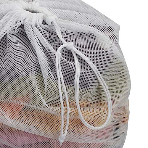 Nicunom 6 Pack Sturdy Coarse Mesh Laundry Bags, 24"x 36" Large Drawstring Laundry Bag Durable Machine Washable Storage Bag for College, Dorm and Apartment Dwellers, White