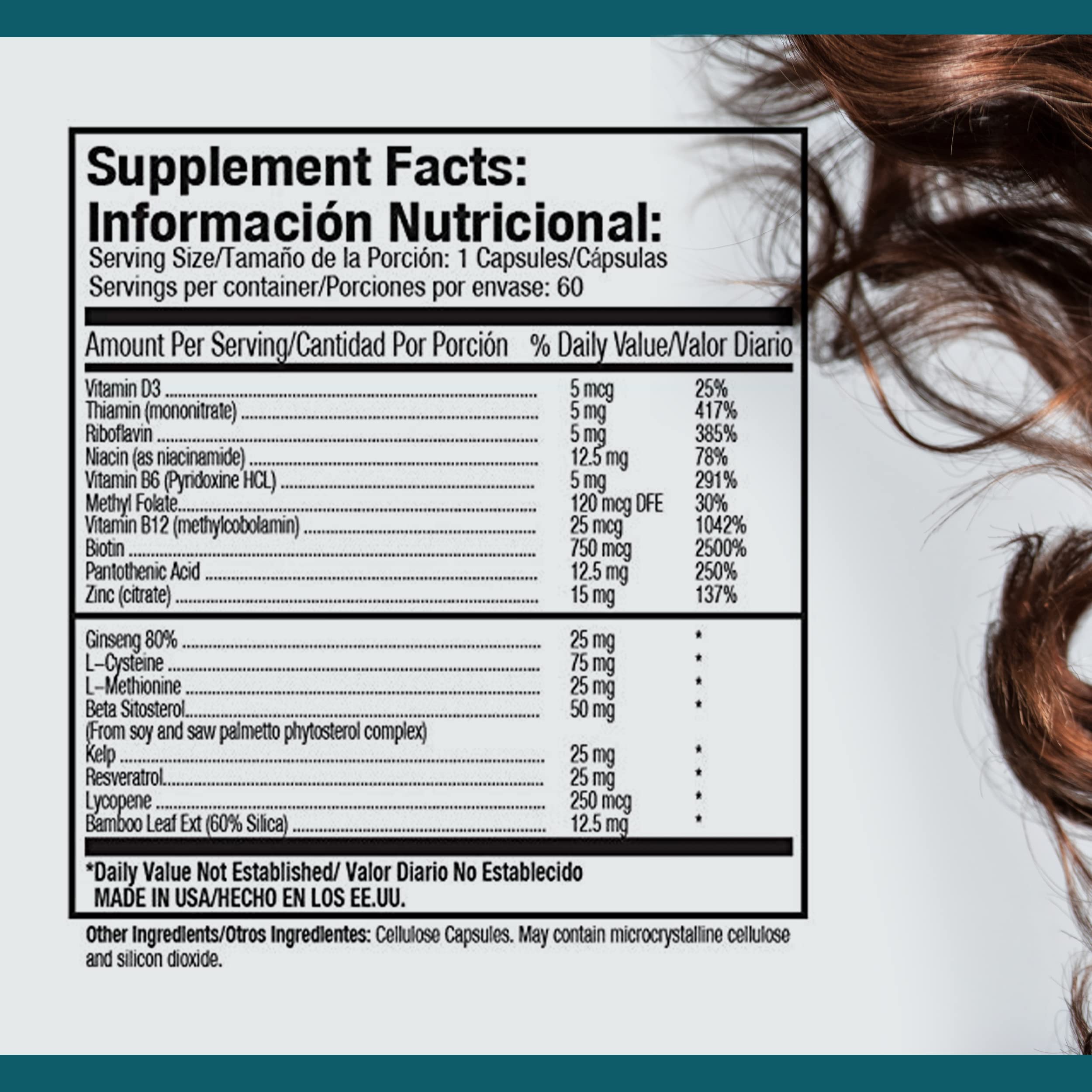 EXT Hair Loss Supplements with Biotin, Revitalizing Complex with Hair Skin and Nail Vitamins, Hair Growth Vitamins, 60 Capsules
