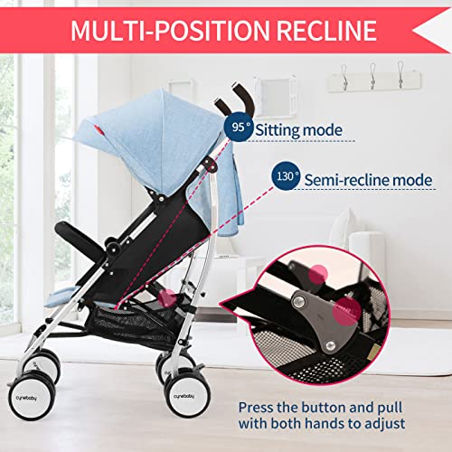 Umbrella Baby Stroller Lightweight Compact Stroller All Terrain Convenience Carriage Stroller Travel Tall Pram for Toddler Big Kids Single Stroller (Azure)