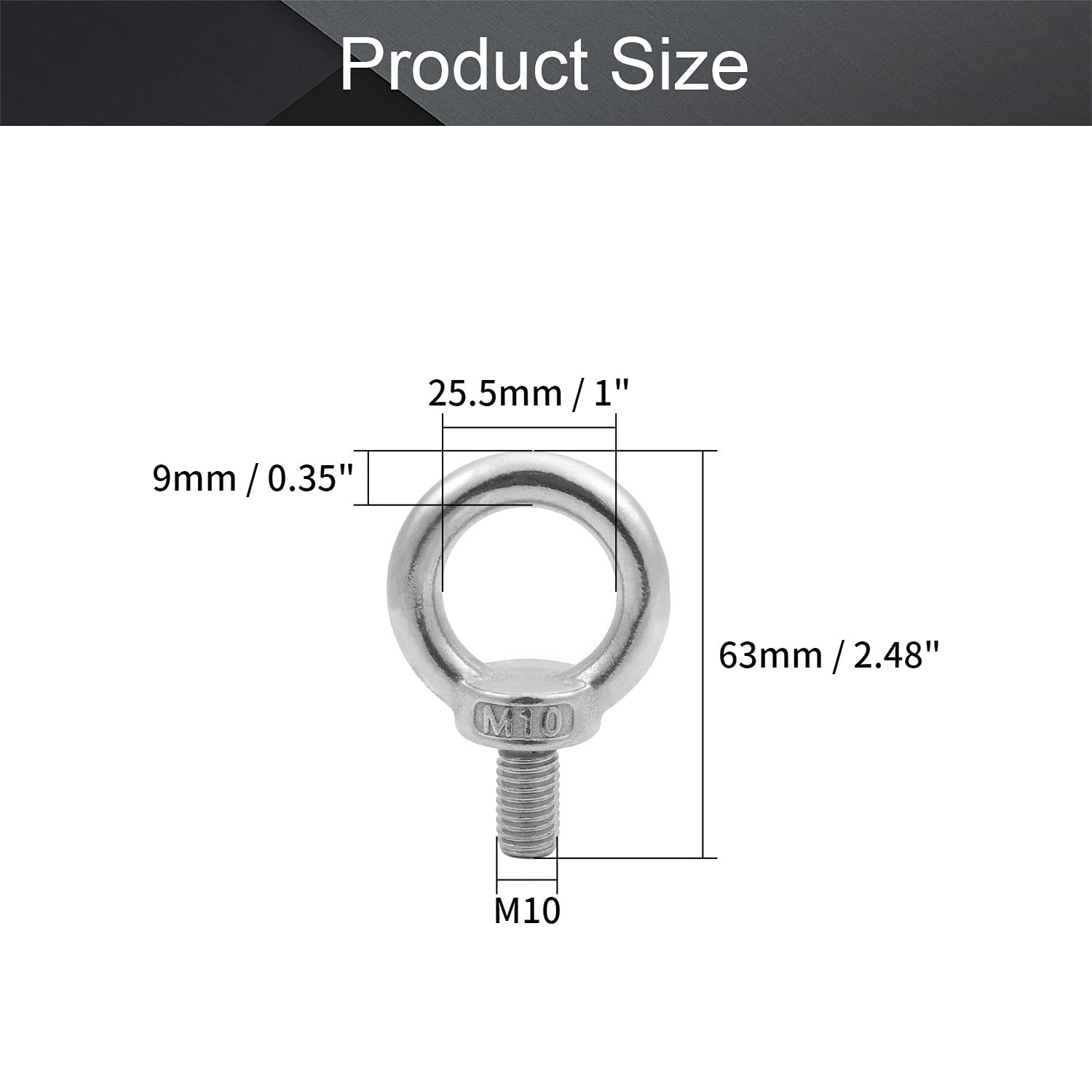 MroMax 10Pcs M10 Lifting Eye Bolts 304 Stainless Steel Male Thread Ring Shaped Metric Eyebolt Fastener for Engineering Lifting Machinery Silver Tone