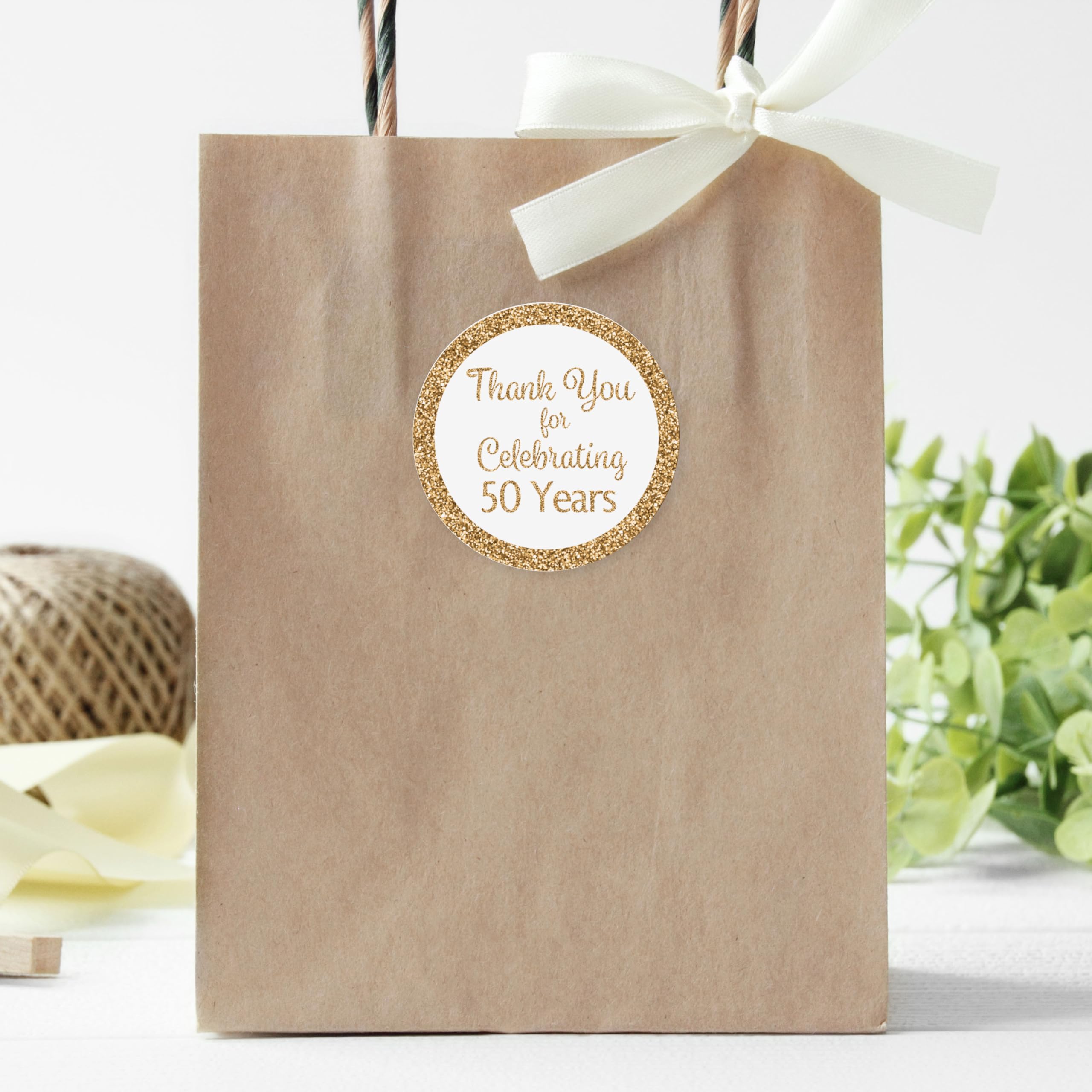 White and Gold 50th Birthday Thank You Stickers - 1.75 in - 40 Labels