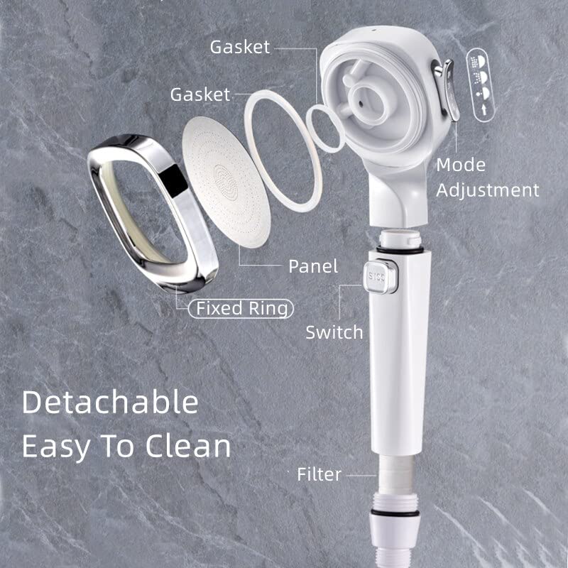 4 Modes High Pressure Shower Head Sprayer Water Saving Adjustable Shower with Switch on Off Button Nozzle Filter for Bathroom