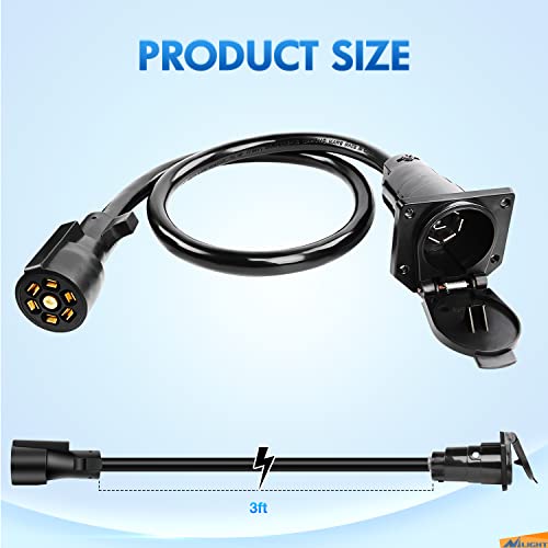 Nilight - 50050R 7-Way Trailer Plug Socket Extension Cable 3FT Long 10-14 AWG Double-Prong Copper Terminals/Wires for 7-Blade Trailer Wiring Connector Cord, 2 Years Warranty