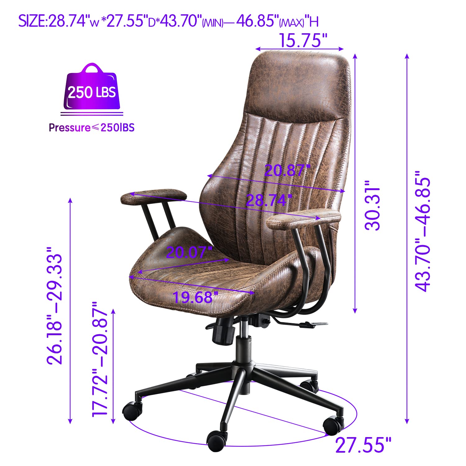 ovios Ergonomic Office Chair,Modern Computer Desk Chair,high Back Suede Fabric Desk Chair with Lumbar Support for Executive or Home Office (Dark Coffee)