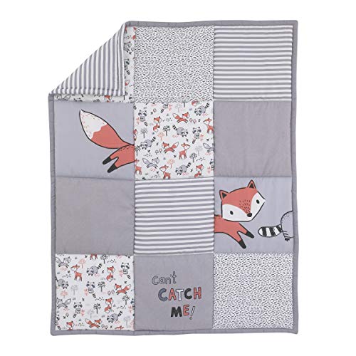 Little Love by NoJo Lil Fox - Grey, Orange, White 3 Piece Nursery Crib Bedding Set with Comforter, Fitted Crib Sheet, Dust Ruffle
