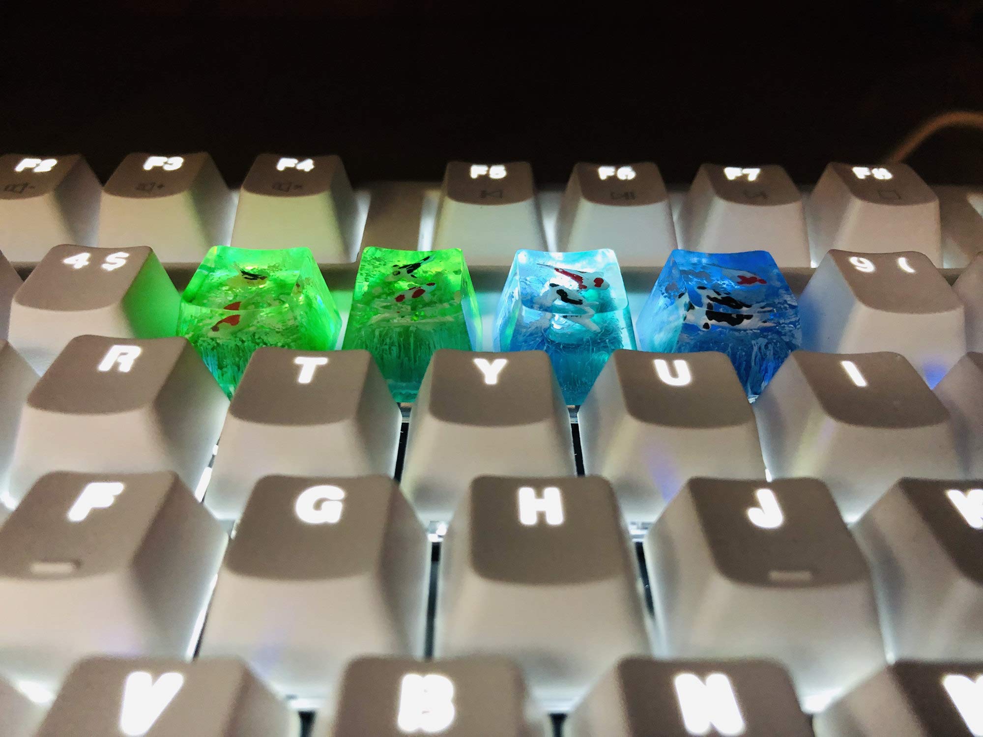 Handmade Koi Fish OEM R4 Resin Keycap Translucent Backlit Keycaps for Cherry MX RGB Switch Gaming Mechanical Keyboards DIY Replace (Blue)