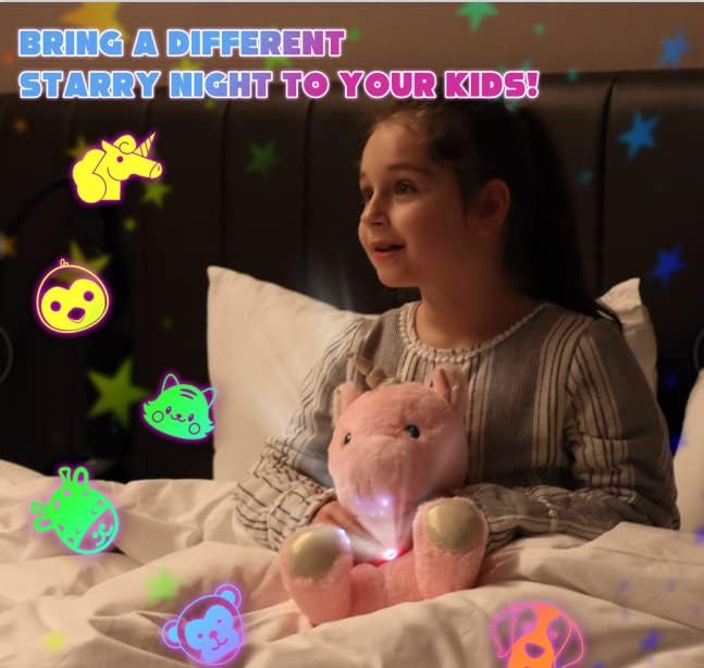 Cuteoy Plush Pink Unicorn Star Projector Musical Adjustable Singing Night Light Stuffed Animals Glowing Plushies Toy Gifts for Kids Birthday Easter Christmas,13''
