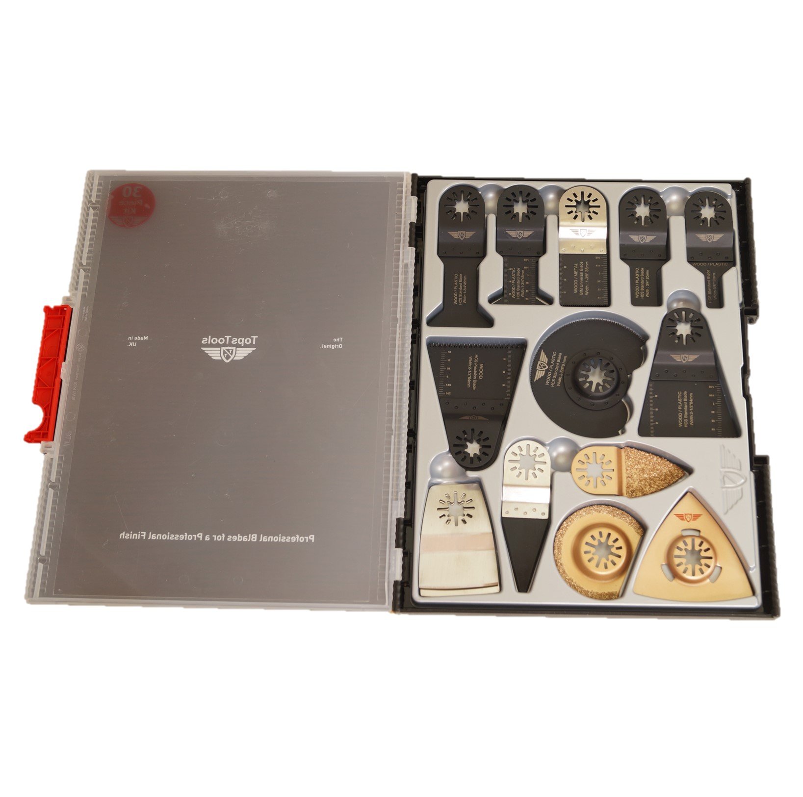 30 x TopsTools SW_UNK30 OMT Mix Blades Box Set for Bosch Fein MultiMaster (Non-StarLock) Makita Milwaukee Genesis Chicago Craftsmen Nextec Rockwell Ryobi Hitachi Multi Tool Accessories