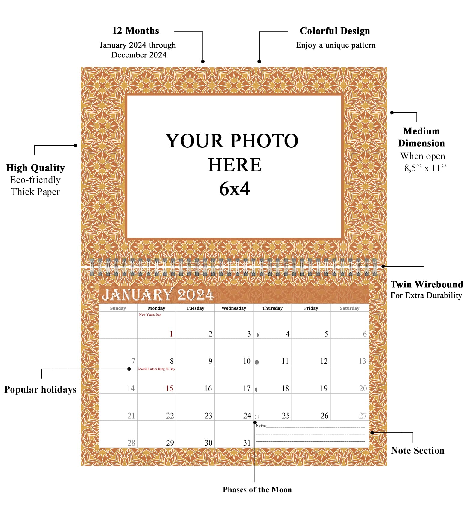 2024 Photo Frame Wall Spiral-bound Calendar (Add Your Own Photos) - 12 Months Desktop/Wall Calendar/Planner - (Edition #09)