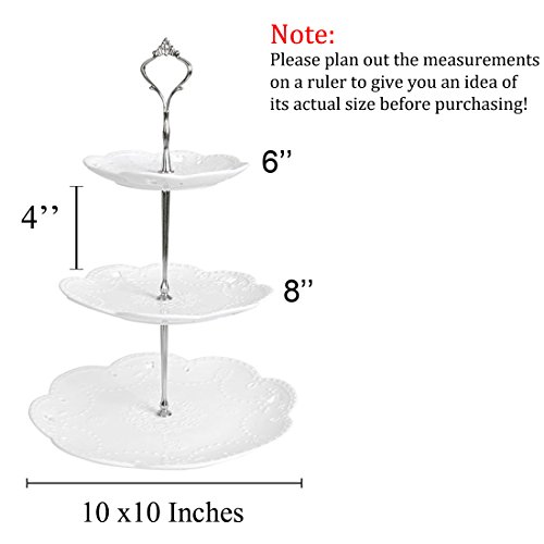 Cupcake Stand- Jusalpha 3-Tier White Porcelain Cake Stand Dessert Stand-Cupcake Stand-Tea Party Serving Platter, Comes in a Gift Box- Free Sugar Tong
