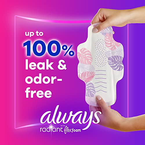 Always Radiant Feminine Pads For Women, Size 3 Extra Heavy Flow Absorbency, With Flexfoam, With Wings, Scented, 22 Count