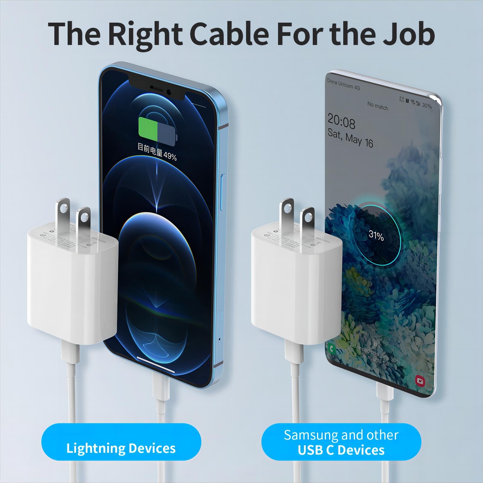 3Pack USB C Charger Block 20W, iGENJUN PD 3.0 Type C Charger Wall Charger USBC Power Adapter Brick Cube Fast Charger for Phone 15/15 Pro/14/13, Galaxy, Pixel, AirPods Pro-White
