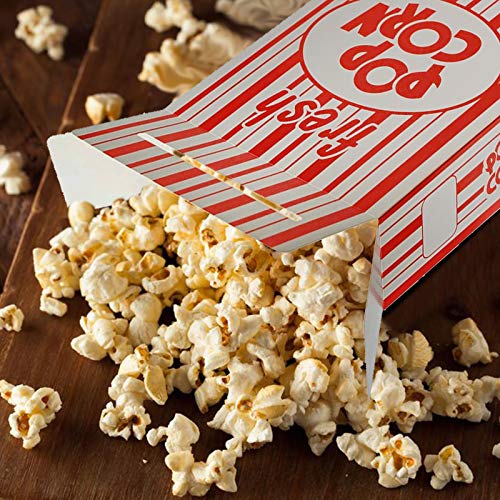 Fasmov 100 Pack Paper Popcorn Boxes, 6" L x 2 1/2" W x 8 1/2"H Close Top Movie Theater Popcorn Boxes, Popcorn Containers for Movie Party and Theater Night (Red and White Stripes)
