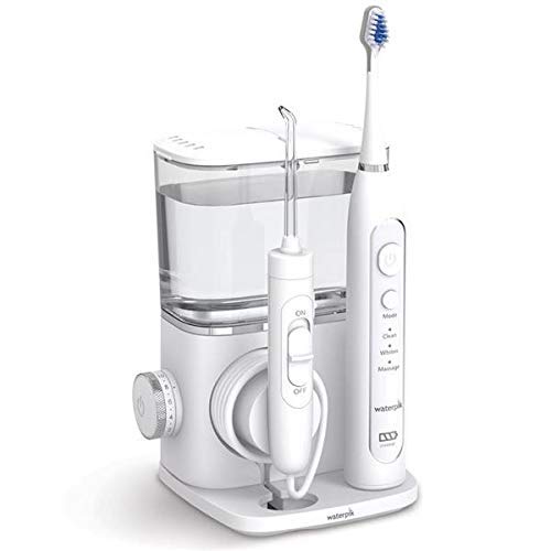 Waterpik Complete Care 9.0 Kit. 1 White Complete Care 9.0 Sonic Electric Toothbrush & Water Flosser, 2 Pack Plaque Seeker Water Flosser Tip Replacement, & 2 Pack Complete Care Replacement Brush Heads