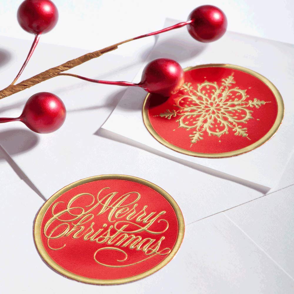 PaperDirect Merry Christmas Embossed Red Foil Seals, 48 Count
