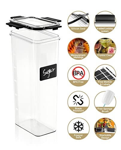 Airtight Food Storage Container Set, 15 Pack Cereal Containers Plastic Food Canisters with Lids, BPA Free,for Pantry Organization Flour Sugar Storage, Marker and Labels