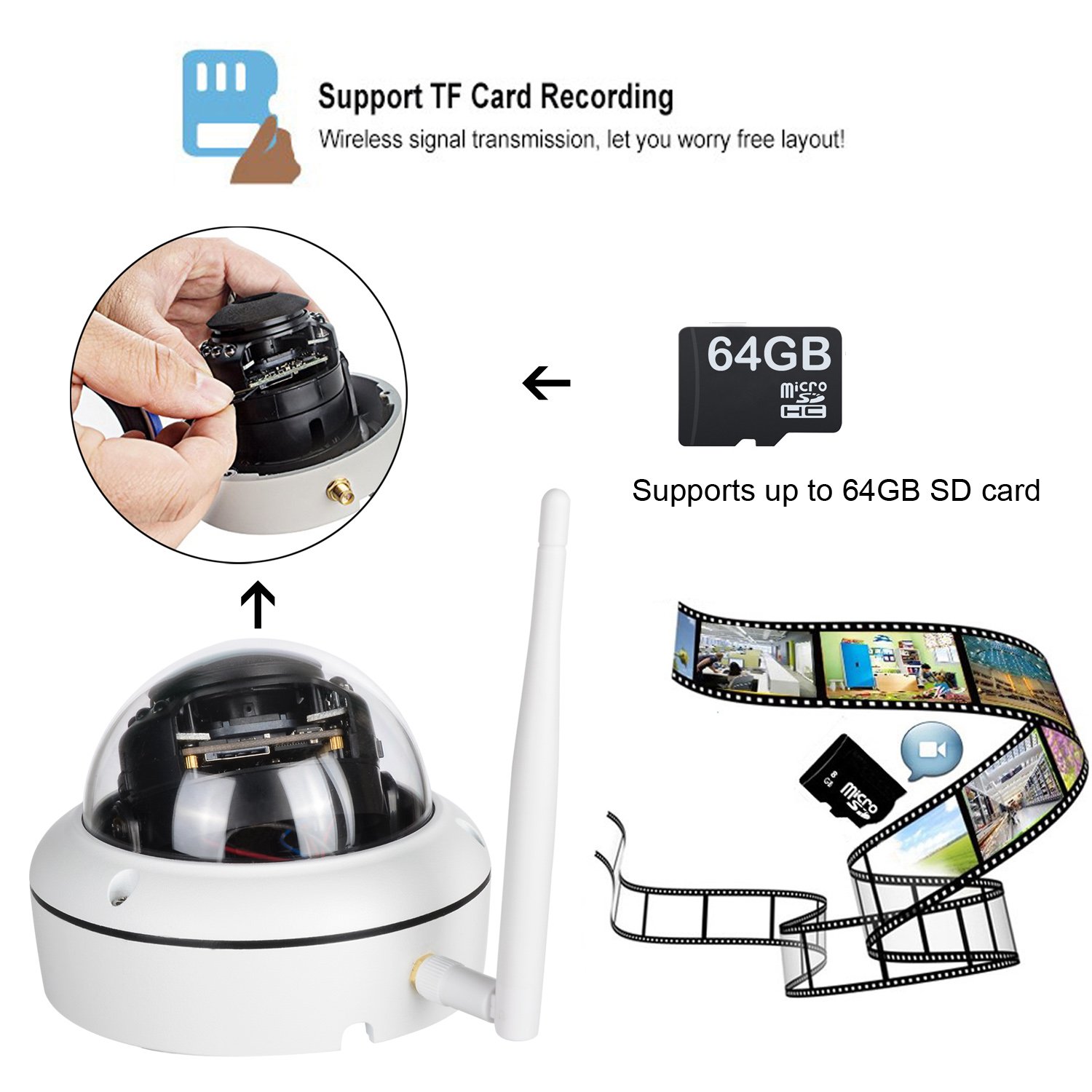 ICAMI HD Security Camera WiFi Dome IP Camera Wireless Home Surveuillance System Audio with Motion Detect (1080P)