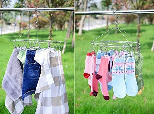 Skroad Folding Sock Dryer with 52 Peg, Stainless Steel Swivel Drying Rack Windproof Hook for Sock, Underwear, Lingerie, Sheet and All Small Item
