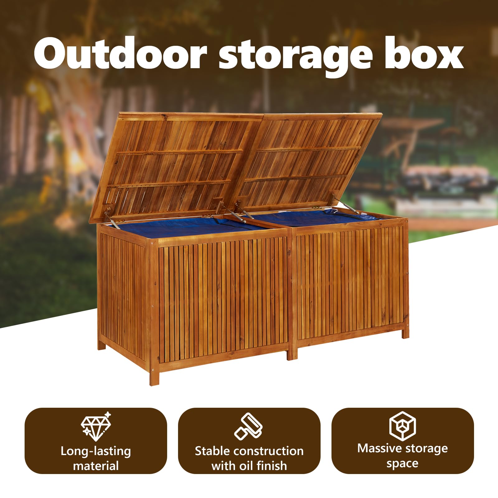 vidaXL Outdoor Storage Box, [Load Capacity Gallon] Deck Box with Gas-Lift Lid, Storage Chest with Water-Resistant Zippered Bag Inside, 68.9''x31.5''x29.5'', Solid Acacia Wood