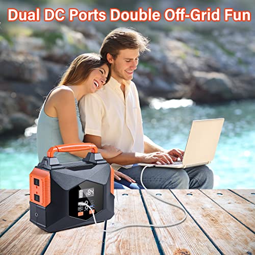 BailiBatt Portable Power Station 150W, 146Wh Camping Solar Generator, Lithium Battery Bank Power Supply with 2 110V/150W (Peak 300W) AC/2 DC/2 USB/ 1 QC 3.0/1 USB-C for CPAP Home Camping Emergency, Orange