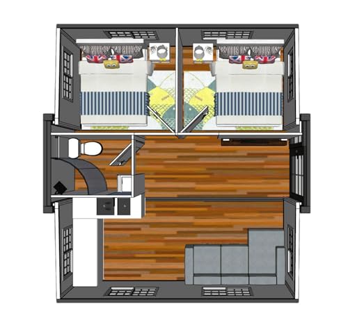 SAA Tiny Expandable Prefab House to Live in 1 Bathroom, 2 Rooms & 1 Kitchen- Foldable House, Container Home, Portable House, Tiny House for Small Family, Modular Guest House – 19 x 20 FT