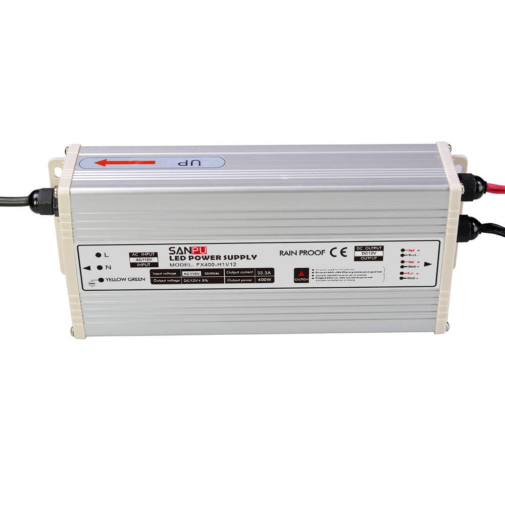SANPU SMPS LED Driver 400w 12v 33a Constant Voltage Switching Power Supply 110v 120v ac-dc Transformer Ourdoor Rainproof IP63 (SANPU FX400-H1V12)