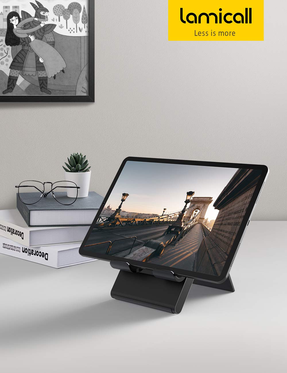 Lamicall Adjustable Tablet Stand Holder - Foldable Desktop Stand Charging Dock for Desk Compatible with iPad Air Mini Pro 9.7,12.9, Phone 12 Mini 11 XS Max XR X Plus S10 S9 S8 Smartphones (4-13”)