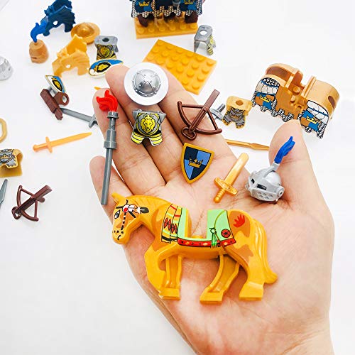 MIUTRUE Medieval Weapons Accessories Knights Block Toy with Figures (10 Sets Weapons & 4 Sets Horses & 10 Figures)